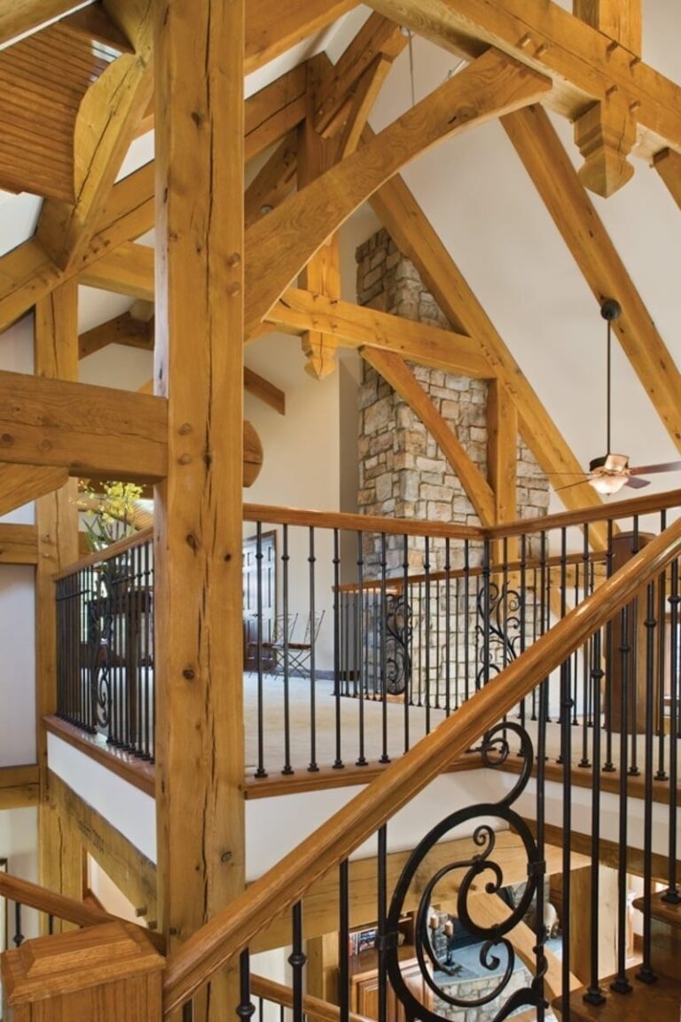 Timber Frame Entry & Stair Photos | Riverbend Timber Framing