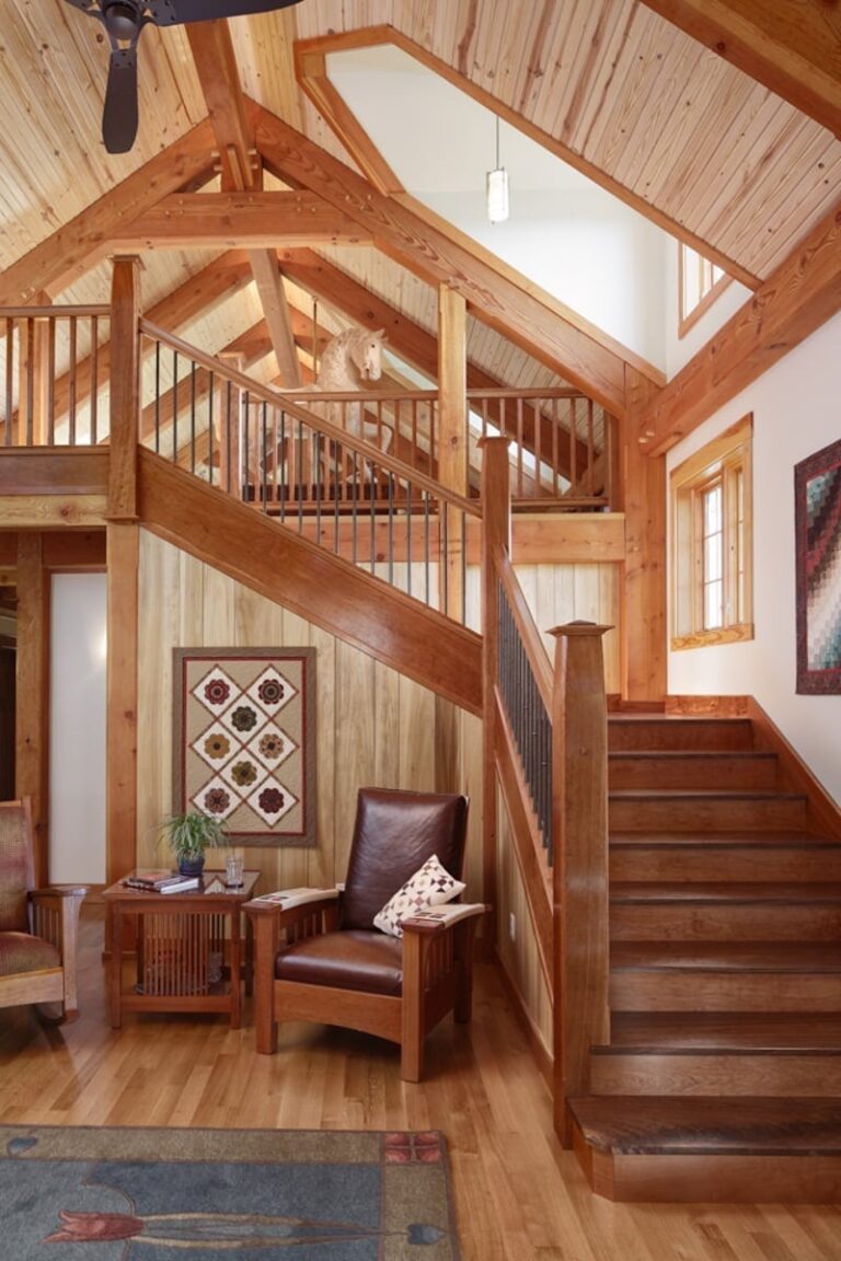 Timber Frame Entry & Stair Photos | Riverbend Timber Framing